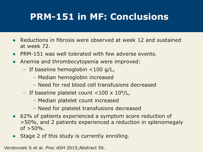 Efficacy and Safety of PRM-151 in Myelofibrosis | Research To Practice