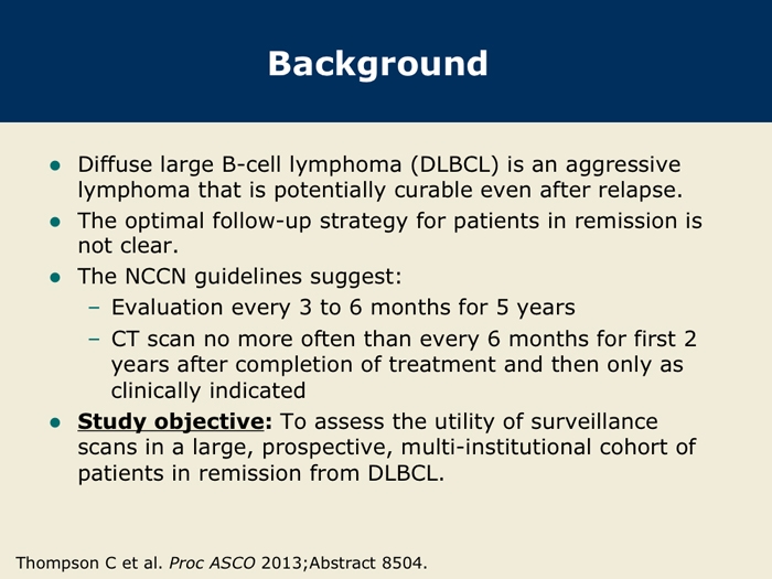 Study of the Utility of Post-Therapy Surveillance Scans in DLBCL ...